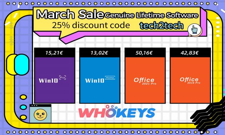 March promo Whokeys: Windows 10 at 15€ (Upgrade to Windows 11 free) and ...